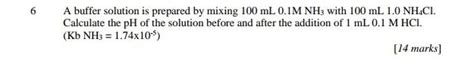 Solved A Buffer Solution Is Prepared By Mixing ML MNH Chegg