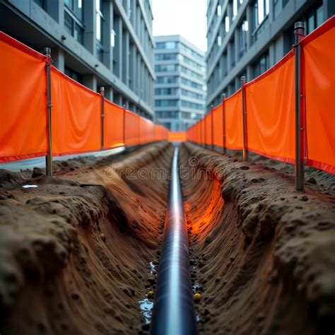 City Pipeline Construction Trench Dug For Pipes In Urban Area Generative Ai Stock Illustration