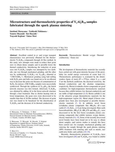 Pdf Microstructure And Thermoelectric Properties Of Yxalyb14 Samples Fabricated Through The