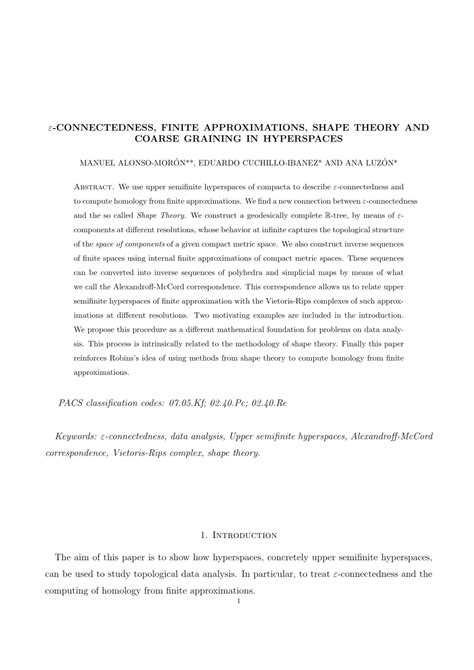 Pdf ε Connectedness Finite Approximations Shape Theory And Coarse Graining In Hyperspaces