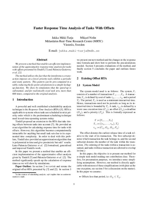 Pdf Faster Response Time Analysis Of Tasks With Offsets
