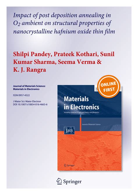 Pdf Impact Of Post Deposition Annealing In O2 Ambient On Structural