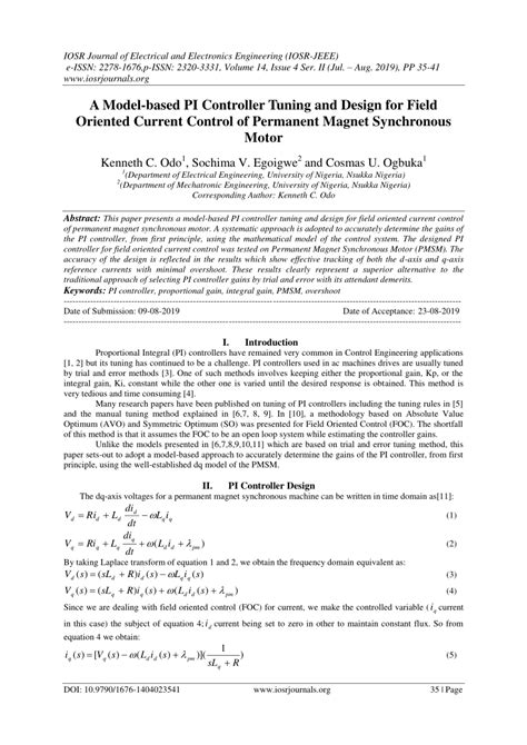 Pdf A Model Based Pi Controller Tuning And Design For Field Oriented