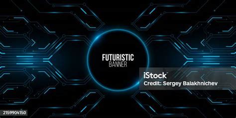미래 지향적인 하이테크 배너 디자인 컴퓨터 회로 기판이 있는 빛나는 공상 과학 Hud 현대 기술 배경 벡터 일러스트 레이 션 개념에 대한 스톡 벡터 아트 및 기타 이미지