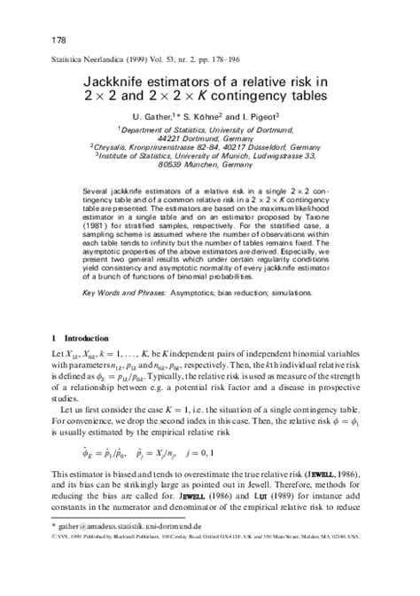 Pdf Jackknife Estimators Of A Relative Risk In 2x2 And 2x2xk Contingency Tables