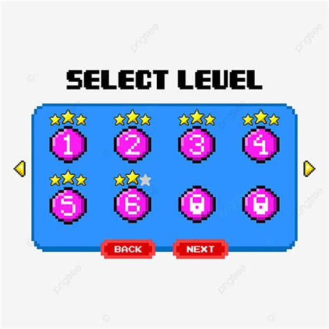 레벨 게임 디자인 Ui 인터페이스 픽셀 화 스타일 선택 레트로 픽셀 승리 Png 일러스트 및 벡터 에 대한 무료 다운로드