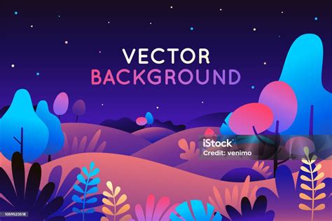 최신 유행 플랫 스타일과 밝은 활기찬 그라데이션 색상텍스트식물 복사 공간 배경에서 벡터 일러스트 레이 션 나뭇잎 나무 0명에 대한 스톡 벡터 아트 및 기타 이미지 Istock