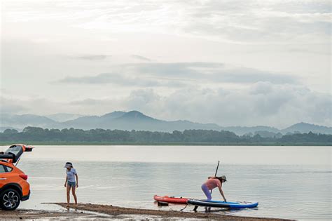 호수에서 친구와 개와 함께 패들 보드를 타는 아시아 운동 여성 야외 수상 스포츠와 여름 휴가 태국 여행 2명에 대한 스톡 사진 및 기타 이미지 Istock