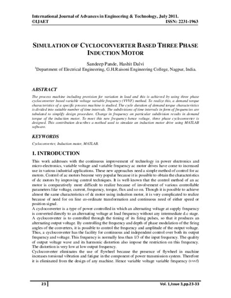 Pdf Simulation Of Cycloconverter Based Three Phase Induction Motor