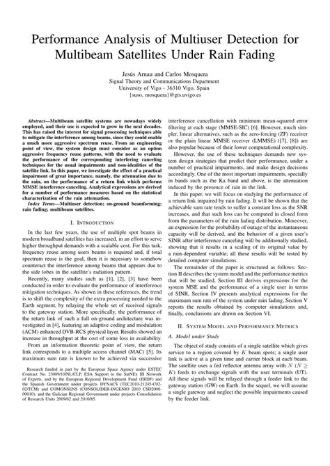 Pdf Performance Analysis Of Multiuser Detection For Multibeam Satellites Under Rain Fading
