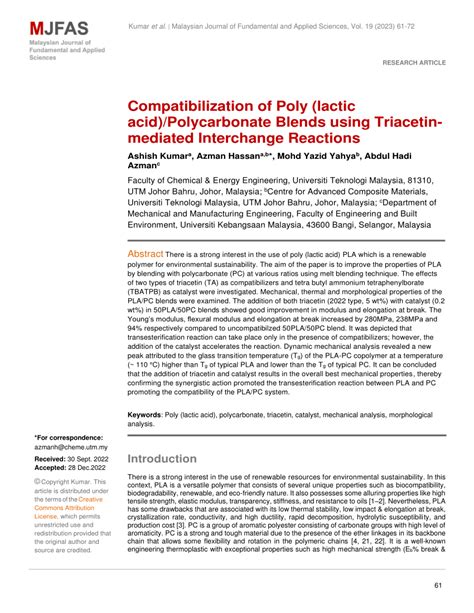 Pdf Compatibilization Of Poly Lactic Acidpolycarbonate Blends