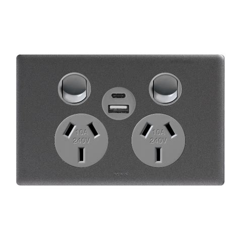 Excel Life 10a Double Powerpoint With 12w Usb Type A C Module Charger Urban Grey Ed777usb2acug