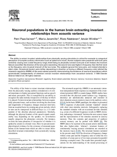 Pdf Neuronal Populations In The Human Brain Extracting Invariant Relationships From Acoustic