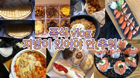 먹방브이로그배불러서 죽겠어요 식이장애극복브이로그 닭갈비 연어초밥 연어롤 와플 카페인중독 에그타르트 볶음밥 도넛 빵먹방 디저트먹방 폭식브이로그