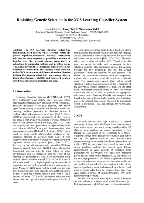 Pdf Revisiting Genetic Selection In The Xcs Learning Classifier System