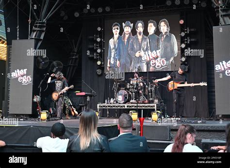 A Rock Band Alter Ego On Stage At Fremont Street In Las Vegas Stock