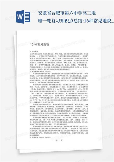 安徽省合肥市第六中学高三地理一轮复习知识点总结 16种常见地貌 文Word模板下载 编号ljowxxaw 熊猫办公