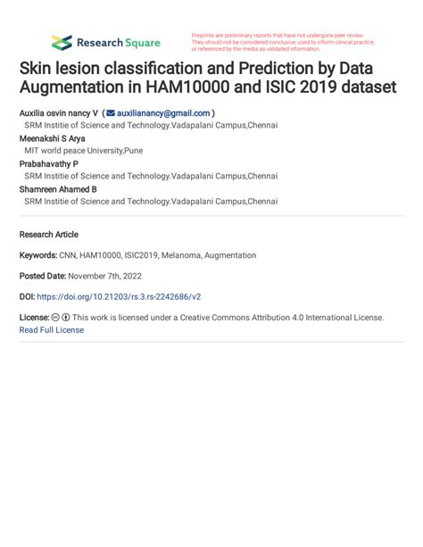 Pdf Skin Lesion Classification And Prediction By Data Augmentation In