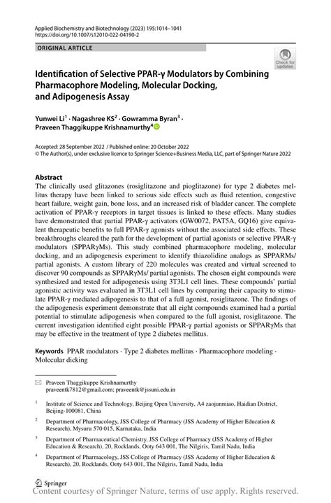 Identification Of Selective Ppar γ Modulators By Combining