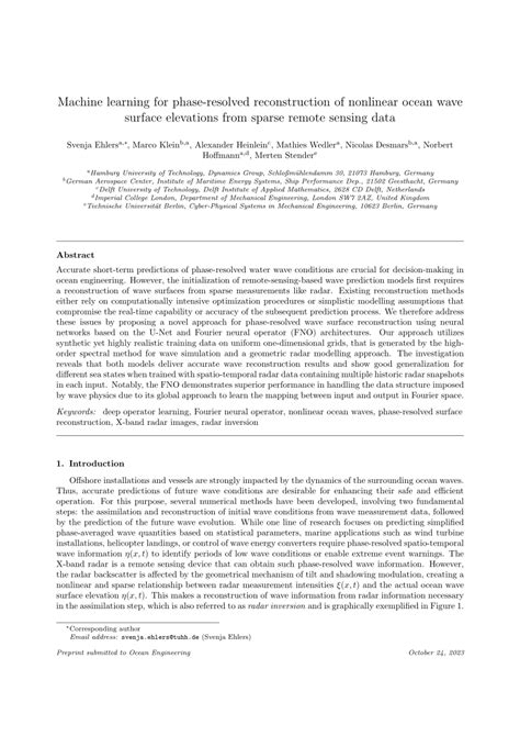PDF Machine Learning For Phase Resolved Reconstruction Of Nonlinear Ocean Wave Surface