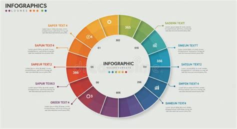 Circular Infographic Divided Into 10 Colorful Segments Each With A Unique Hue Stock