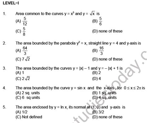 Jee Mathematics Area Under Curve Mcqs Set A With Answers