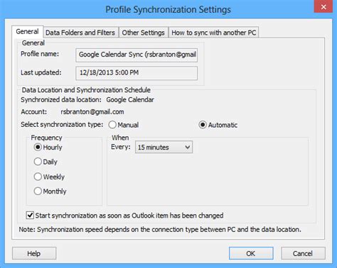 Google Sync Profile Synchronization Settings