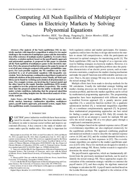 Pdf Computing All Nash Equilibria Of Multiplayer Games In Electricity Markets By Solving