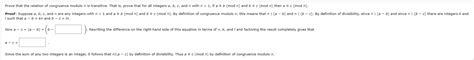 solved prove that the relation of congruence modulo n is