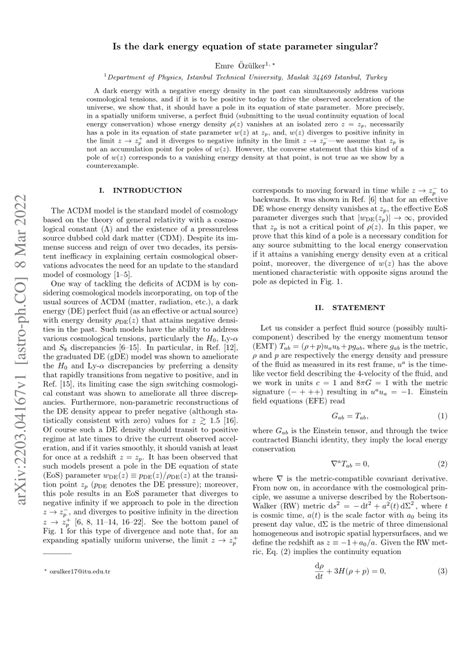 Pdf Is The Dark Energy Equation Of State Parameter Singular