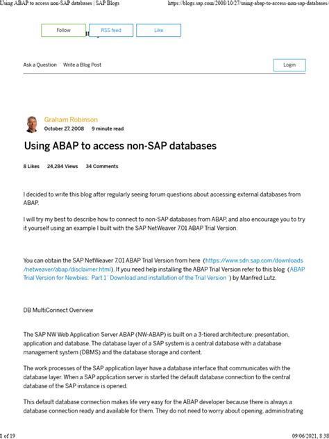 Using Abap To Access Non Sap Databases Sap Blogs Pdf Databases Ibm Db2