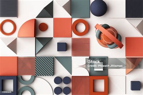 오렌지와 블루 톤의 기하학적 모양의 구성헤드폰 3d 렌더링 0명에 대한 스톡 사진 및 기타 이미지 0명 3차원 형태