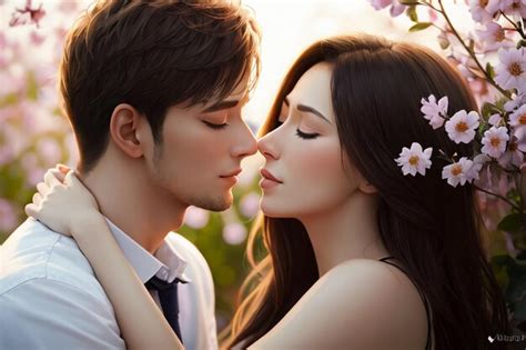 Premium Ai Image A Man And Woman Kissing In A Garden