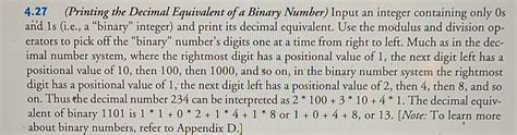 Solved 427 Printing The Decimal Equivalent Of A Binary Solved 427 Printing The Decimal Equivalent Of A Binary