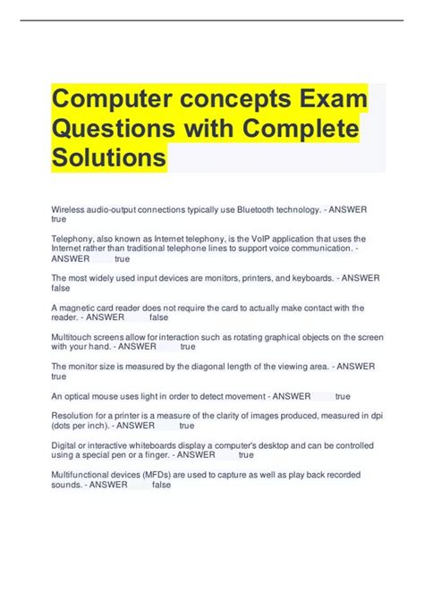 Computer Concepts Exam Questions With Complete Solutions Computer
