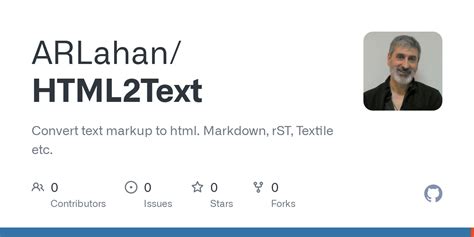 github arlahan html2text convert text markup to html markdown rst