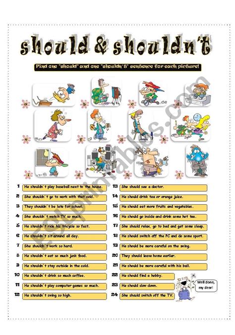 Should And Shouldn´t Esl Worksheet By Lisaweix