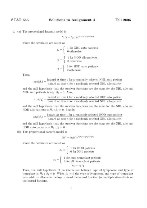 methods in biostatistics i solutions for assignment 4 stat 565 docsity