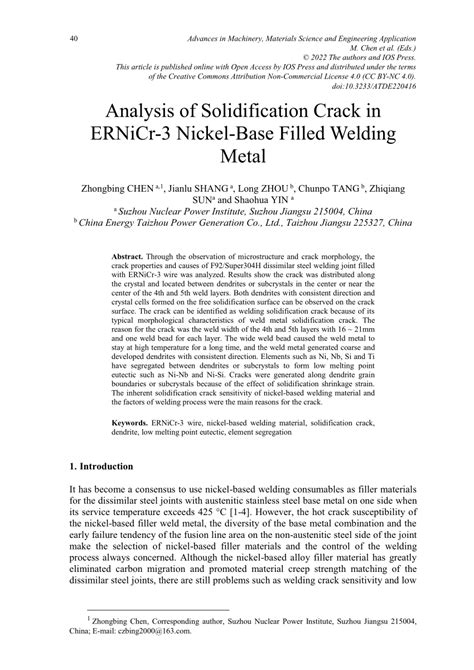 Pdf Analysis Of Solidification Crack In Ernicr 3 Nickel Base Filled Welding Metal