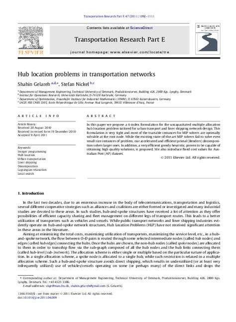 Pdf Hub Location Problems In Transportation Networks