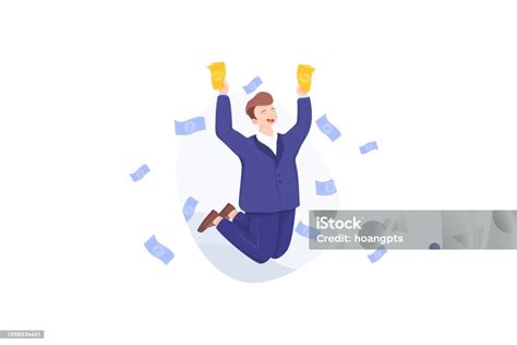 행복한 매니저 또는 사업가는 많은 돈을 벌고 기쁨을 위해 뛰어 넘습니다 0명에 대한 스톡 벡터 아트 및 기타 이미지 0명 계획 균형 Istock