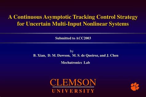 ppt a continuous asymptotic tracking c ontrol strategy for uncertain multi input nonlinear