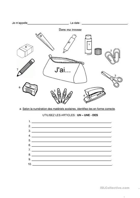 Les objets de classe Fiches pédagogiques Fle Feuilles d exercices