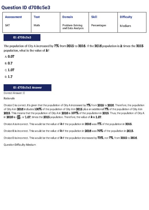SAT Prep Problem Solving And Data Anaylsis Question ID D708c5e ID