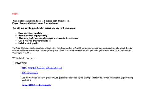 Maths Revision Tips Linked Websites Topic Checklist Plus Required