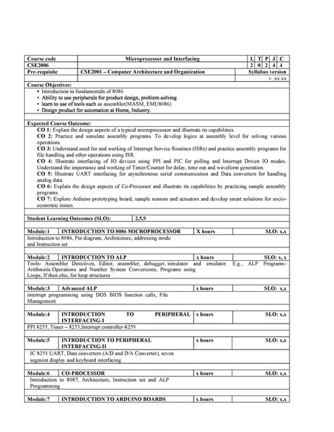 Cse2006 Syllabus Notes Course Code Microprocessor And Interfacing L