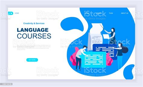 웹사이트에 대 한 장식 된 작은 사람들이 문자로 언어 과정의 현대 평면 디자인 컨셉 개념에 대한 스톡 벡터 아트 및 기타 이미지 개념 공부 교습 Istock