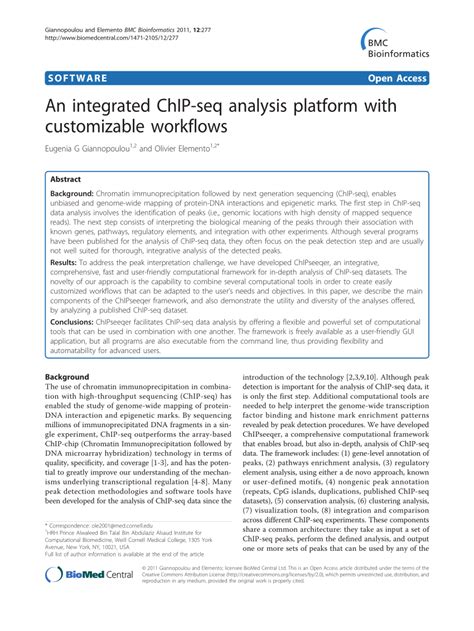Pdf An Integrated Chip Seq Analysis Platform With Customizable Workflows
