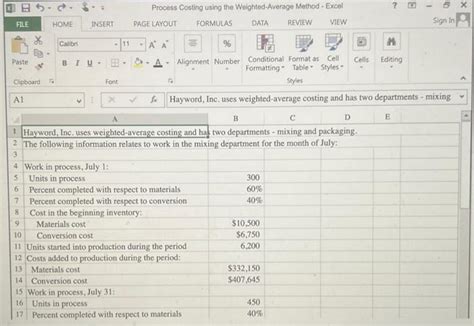 Solved Excel SIM Process Costing Using The Weighted Average Chegg Com