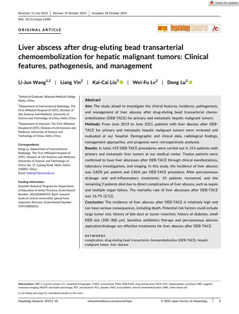 Solution Hepatology Research 2023 Wang Liver Abscess After Drug Eluting Bead Transarterial